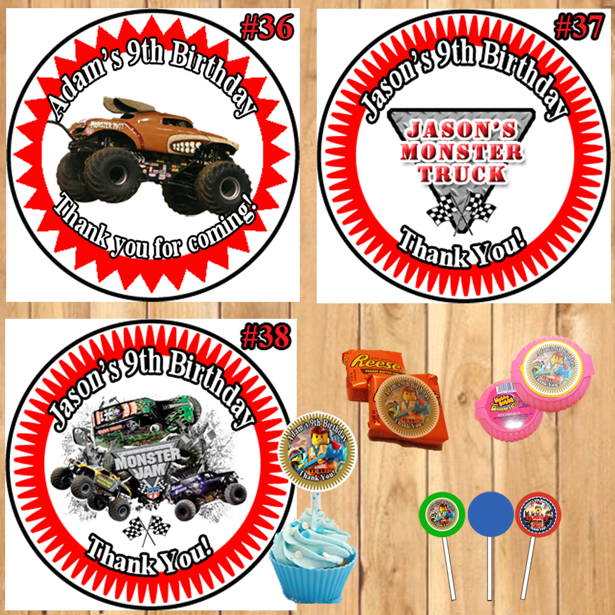 Monster Truck Monster Jam Birthday Round Stickers Printed 1 Sheet Cup ...
