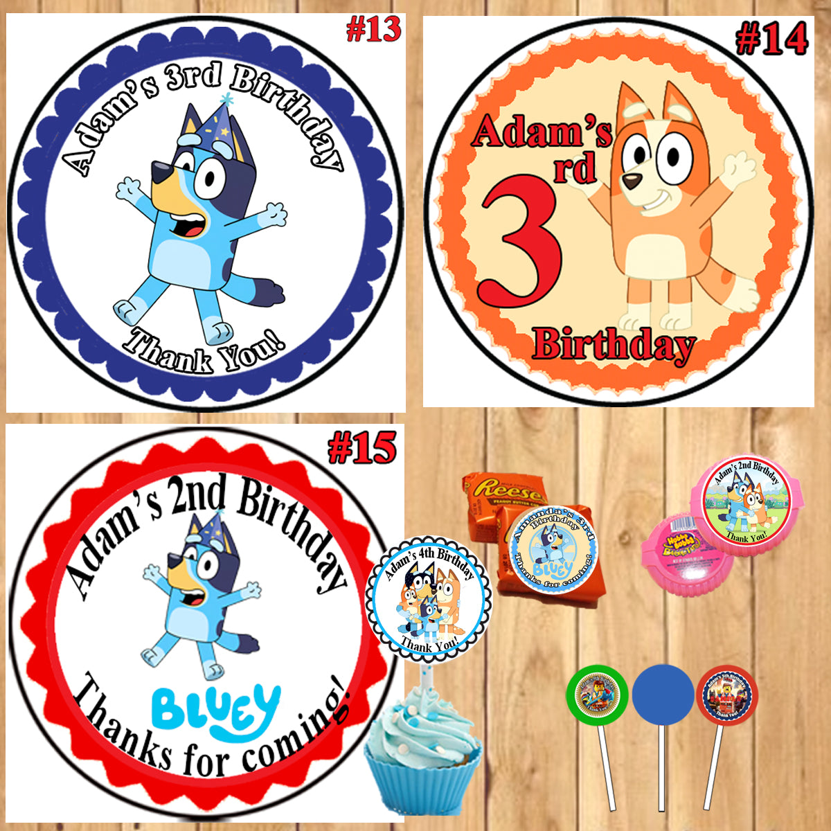 Birthday Bluey Round Stickers 1 sheet Personalized – Virginia Design Shop