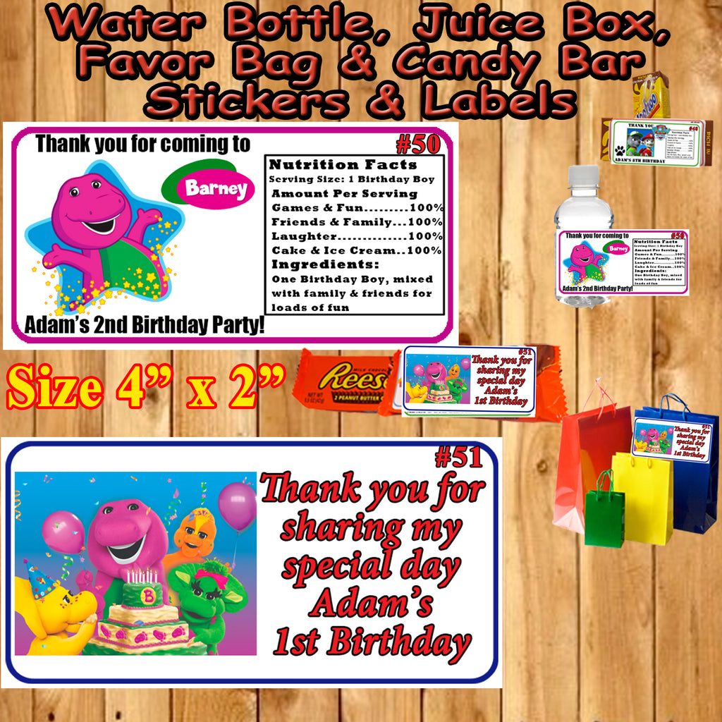 Barney Birthday Round Stickers Printed 1 Sheet Cup Cake Toppers Favor ...