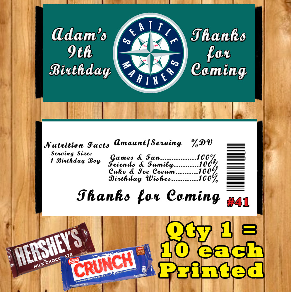 Baseball MLB Printed Birthday Candy Bar Wrappers 10 ea Personalized Cu ...