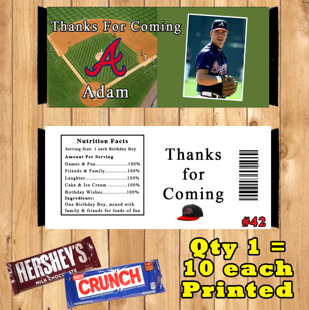 Baseball MLB Printed Birthday Candy Bar Wrappers 10 ea Personalized Cu ...