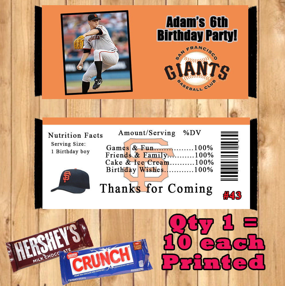 Baseball MLB Printed Birthday Candy Bar Wrappers 10 ea Personalized Cu ...