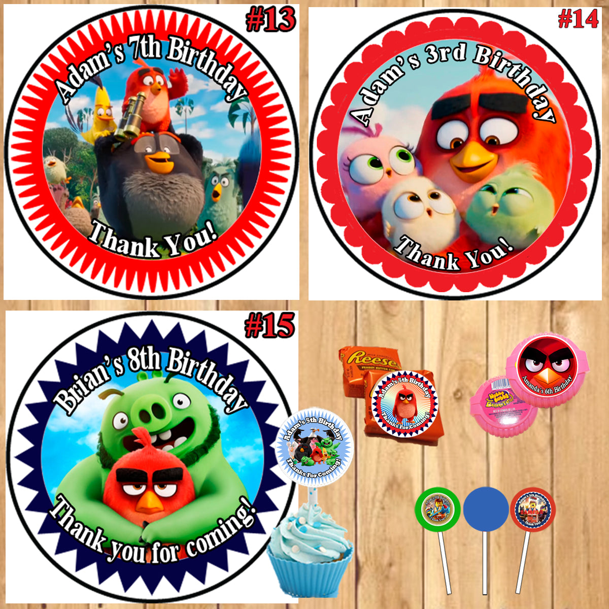 Angry Birds Birthday Round Stickers Printed 1 Sheet Cup Cake Toppers F ...