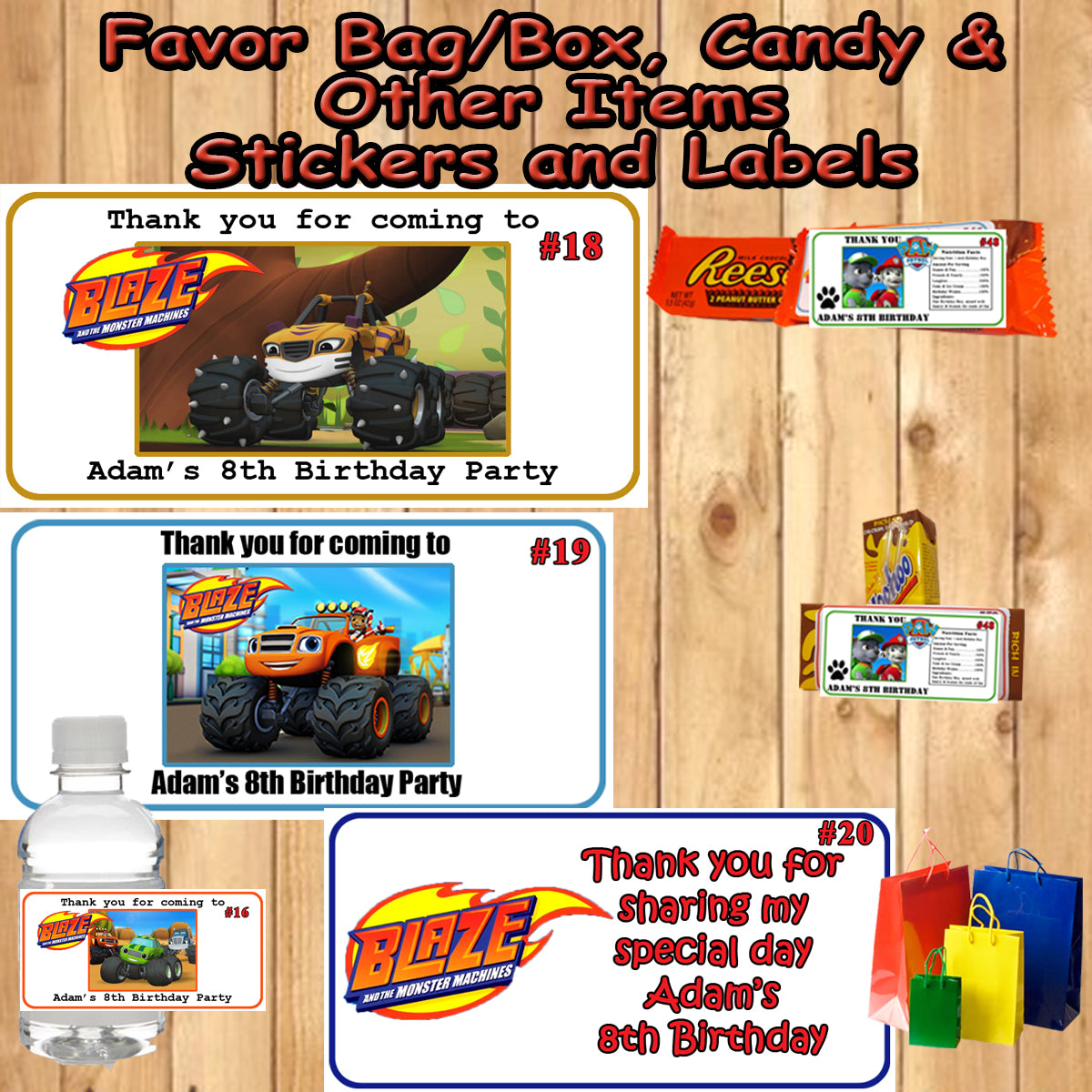 Blaze Monster Machine Truck Birthday Favor Stickers Address Labels Can ...