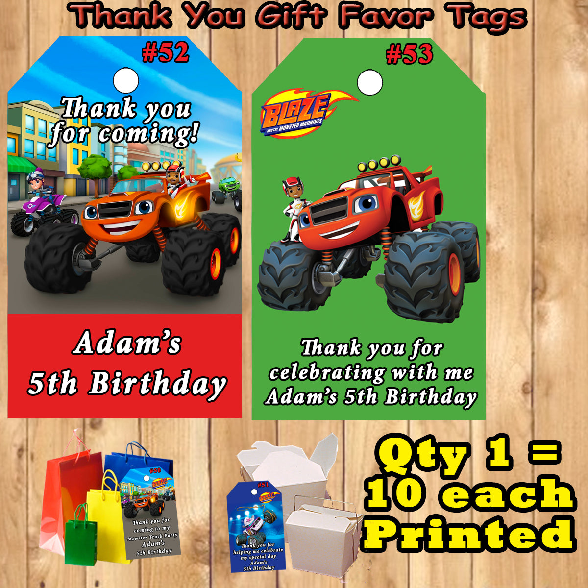 Blaze Monster Machine Truck Birthday Favor Thank You Gift Tags 10 ea P ...