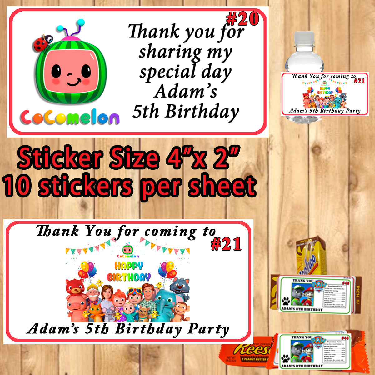 CoComelon Birthday Stickers Water Bottle Favor Labels Personalized Cus ...