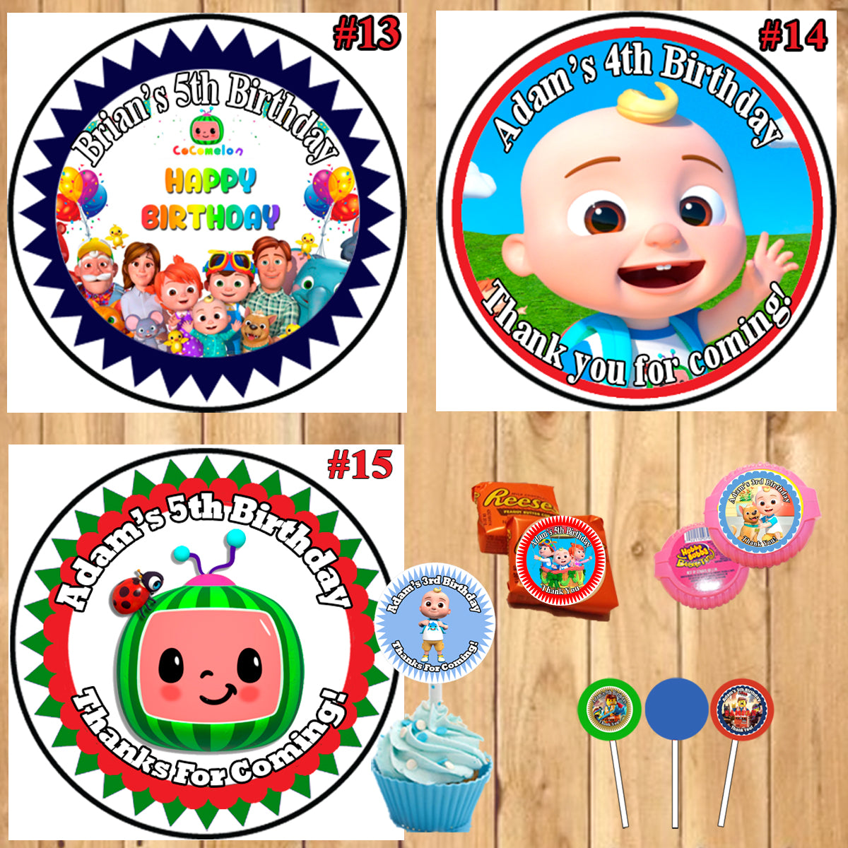 CoComelon Birthday Round Stickers Printed 1 Sheet Cup Cake Toppers Fav ...