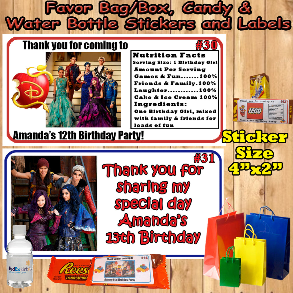 Descendants Birthday Stickers Printed 1 Sheet Favor Stickers Address L ...
