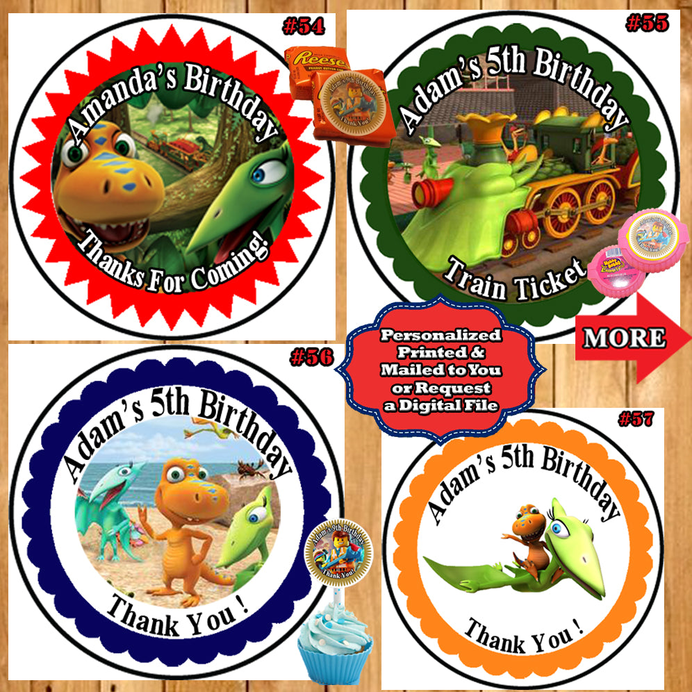 Dinosaur Train Birthday Round Stickers Printed 1 Sheet Cup Cake Topper ...