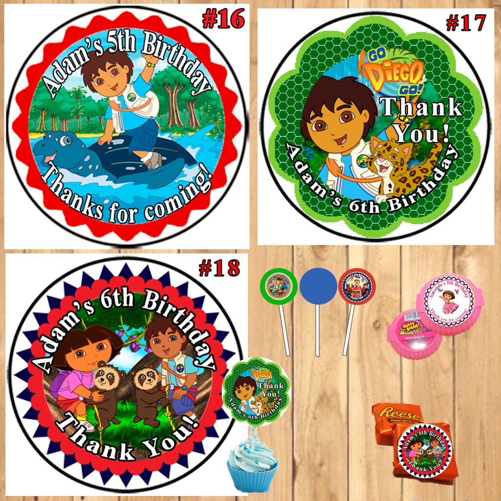 Dora The Explorer or Go Diego Go Birthday Round Stickers Printed 1 She ...