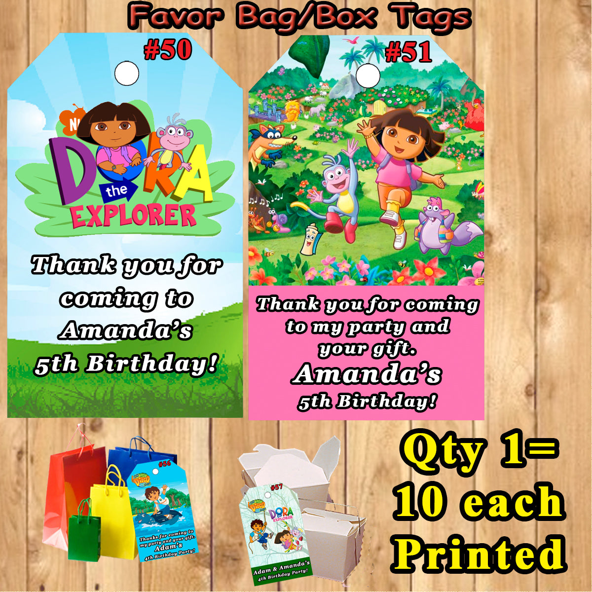 Dora The Explorer or Go Diego Go Printed Birthday Favor Thank You Gift ...