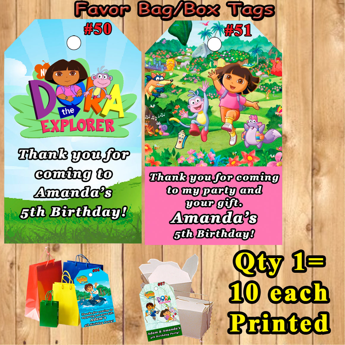 Dora The Explorer or Go Diego Go Printed Birthday Favor Thank You Gift ...