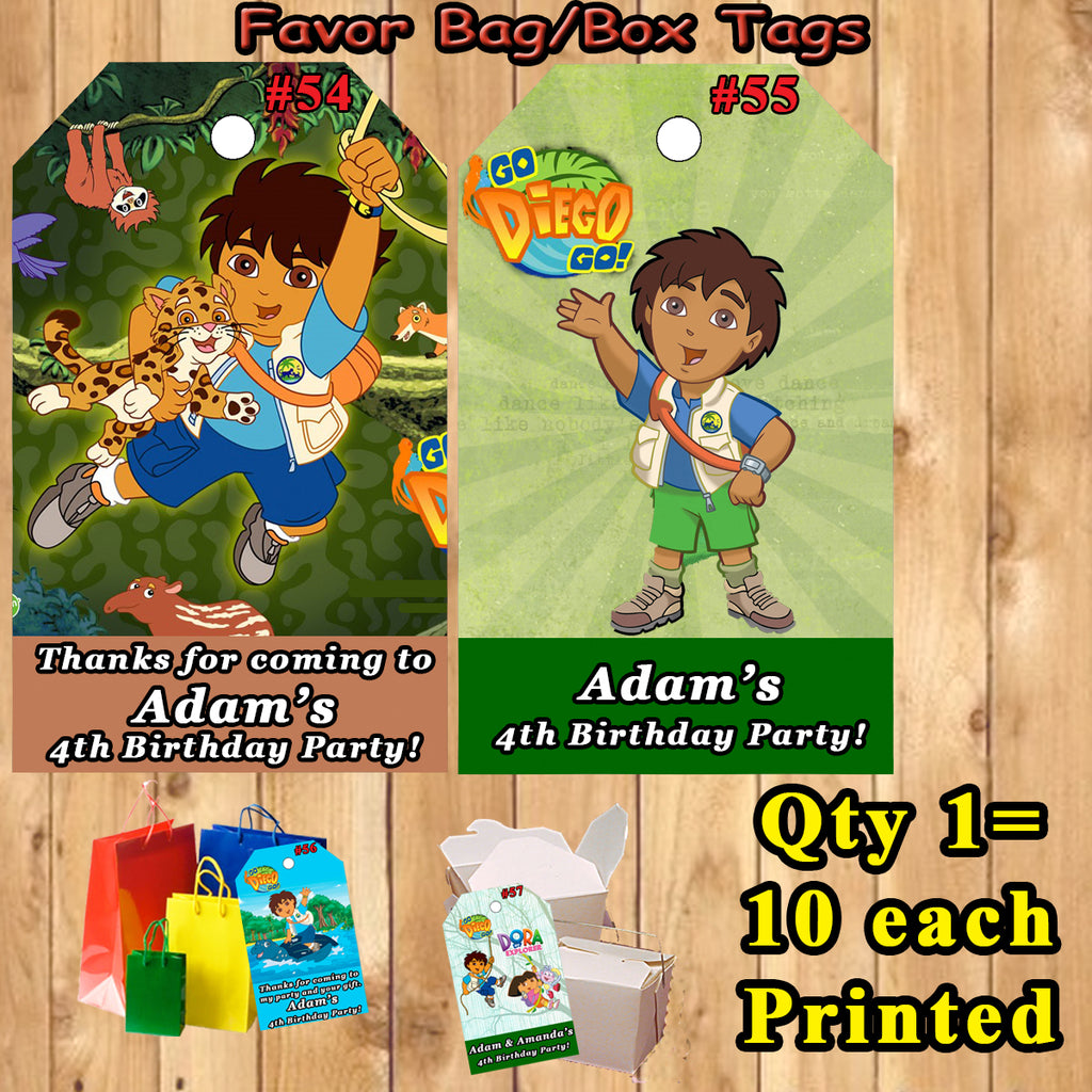Dora The Explorer or Go Diego Go Printed Birthday Favor Thank You Gift ...