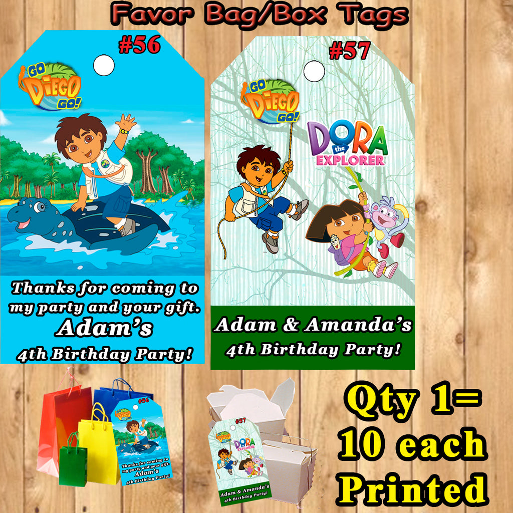 Dora The Explorer or Go Diego Go Printed Birthday Favor Thank You Gift ...