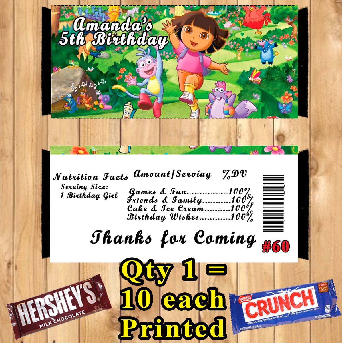 Dora The Explorer or Go Diego Go Printed Birthday Candy Bar Wrappers 1 ...