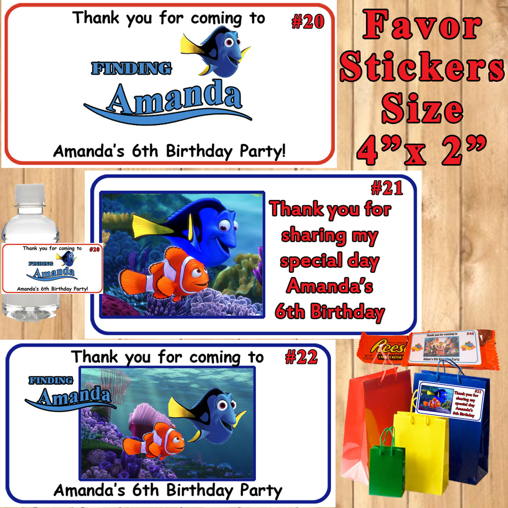 Finding Dory Finding Nemo Printed Birthday Stickers Water Bottle Addre ...