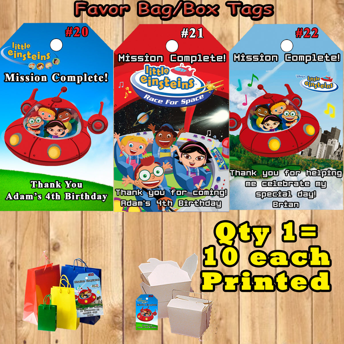 Little Einsteins Birthday Favor Thank You Gift Tags 10 ea Personalized ...