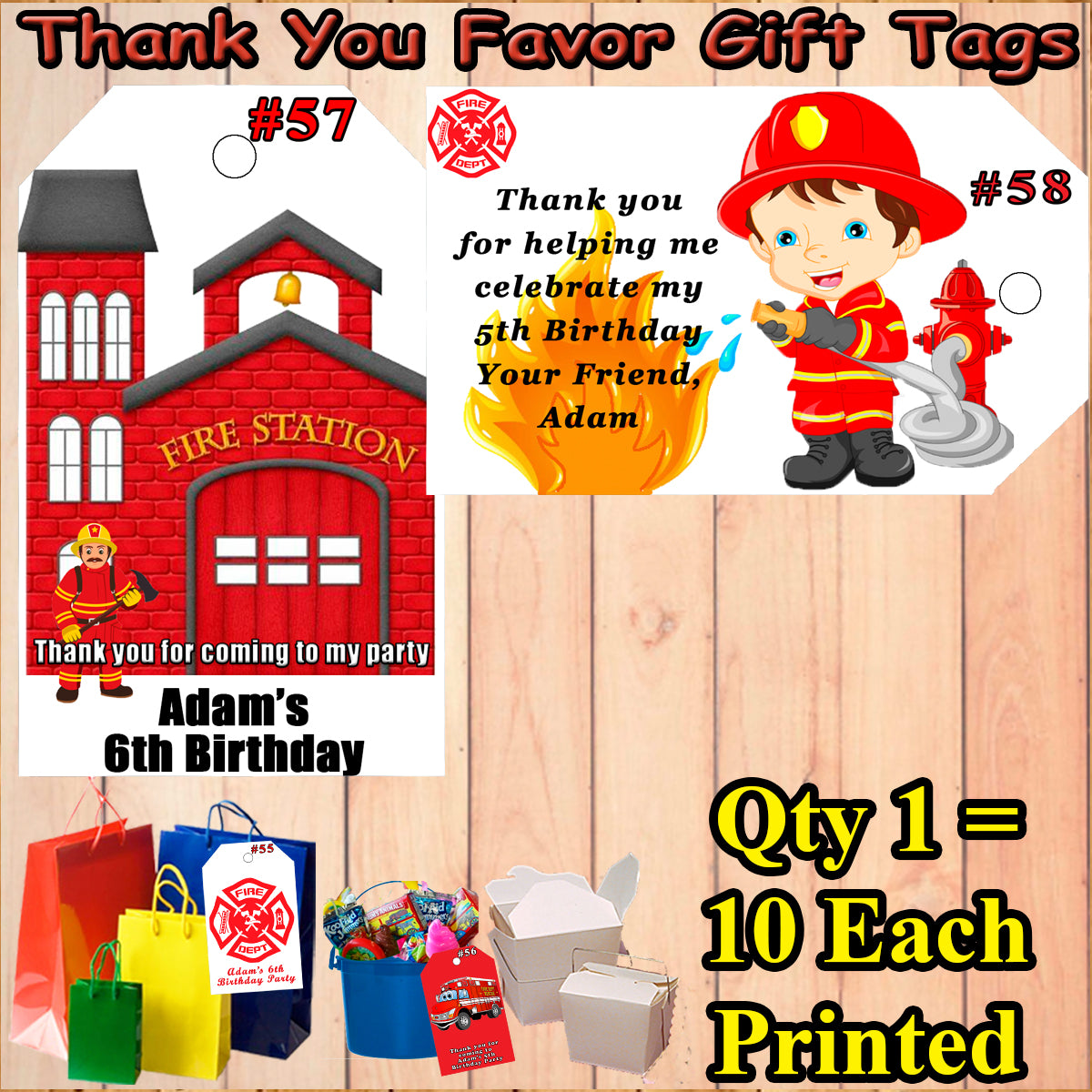 Firefighter Fire Truck Fireman Printed Favor Thank You Gift Tags 10 ea ...