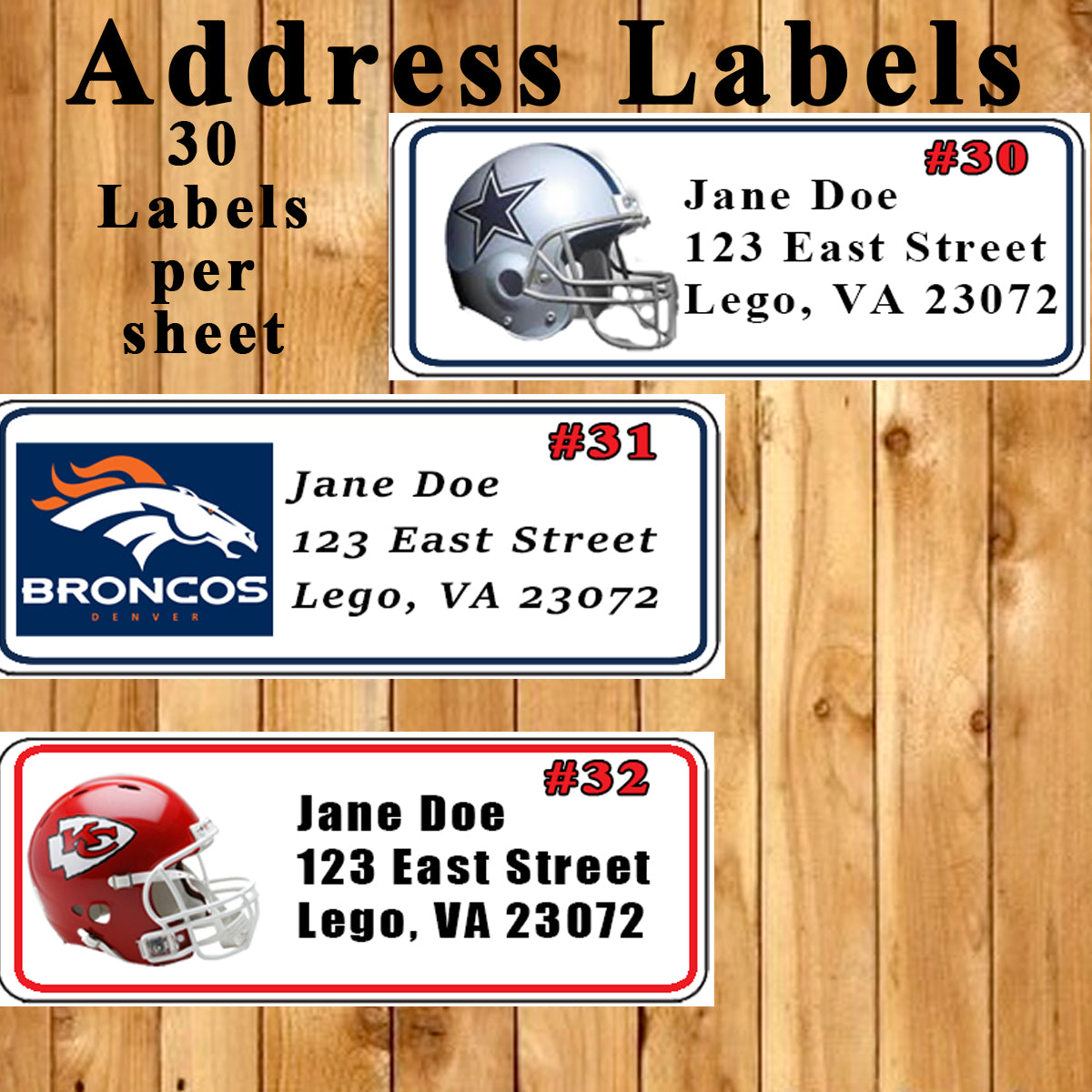 Football NFL Birthday Favor Water Bottle Address Labels Stickers Print ...