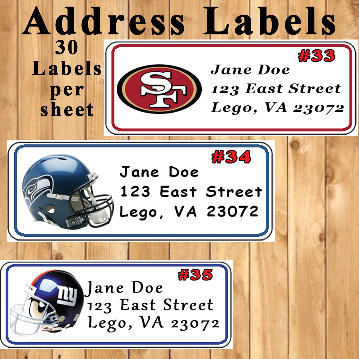 Football NFL Birthday Favor Water Bottle Address Labels Stickers Print ...