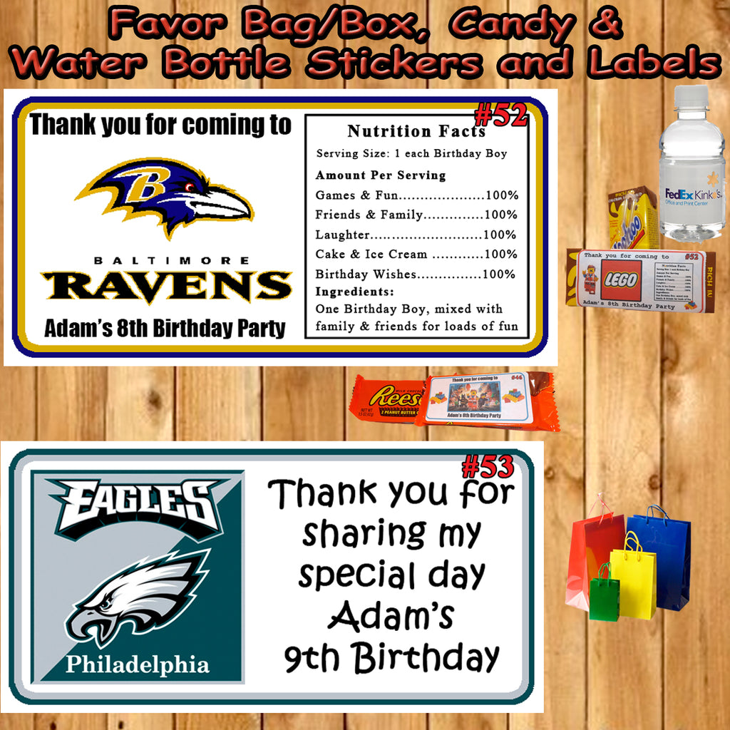 Football NFL Birthday Favor Water Bottle Address Labels Stickers Print ...