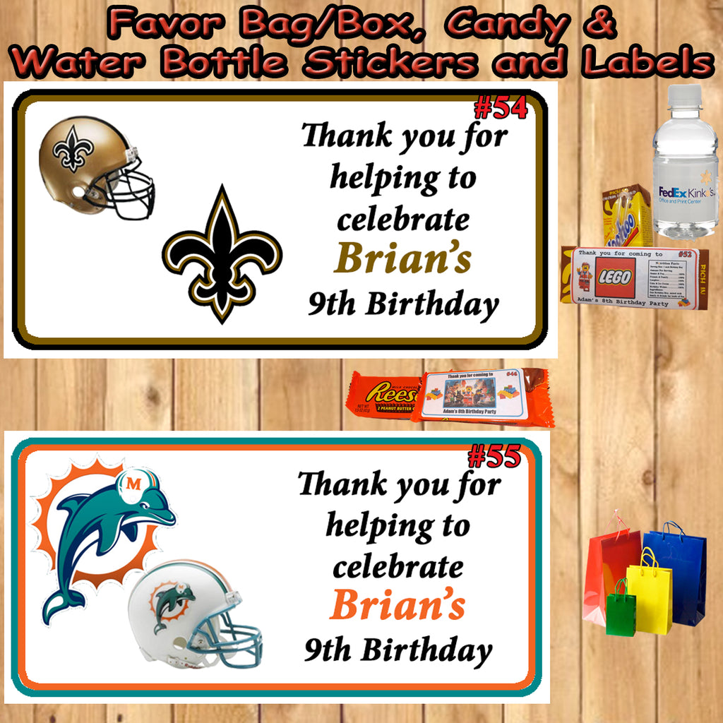 Football NFL Birthday Favor Water Bottle Address Labels Stickers Print ...
