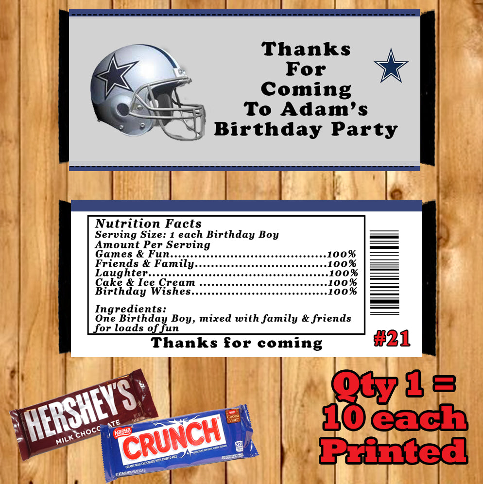Football NFL Birthday Candy Bar Wrappers 10 each Printed Personalized ...