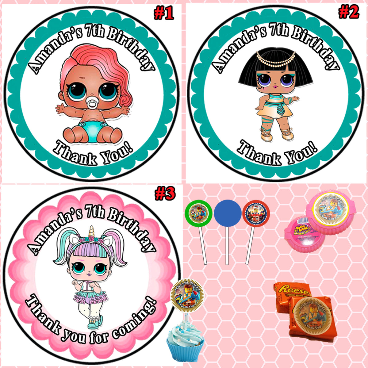 LOL Surprise Doll Birthday Round Stickers Printed 1 Sheet Cup Cake Top ...