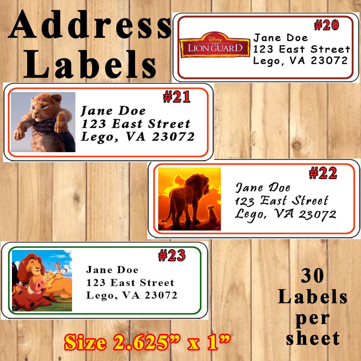 Lion King Printed Birthday Stickers Water Bottle Address Popcorn Favor ...