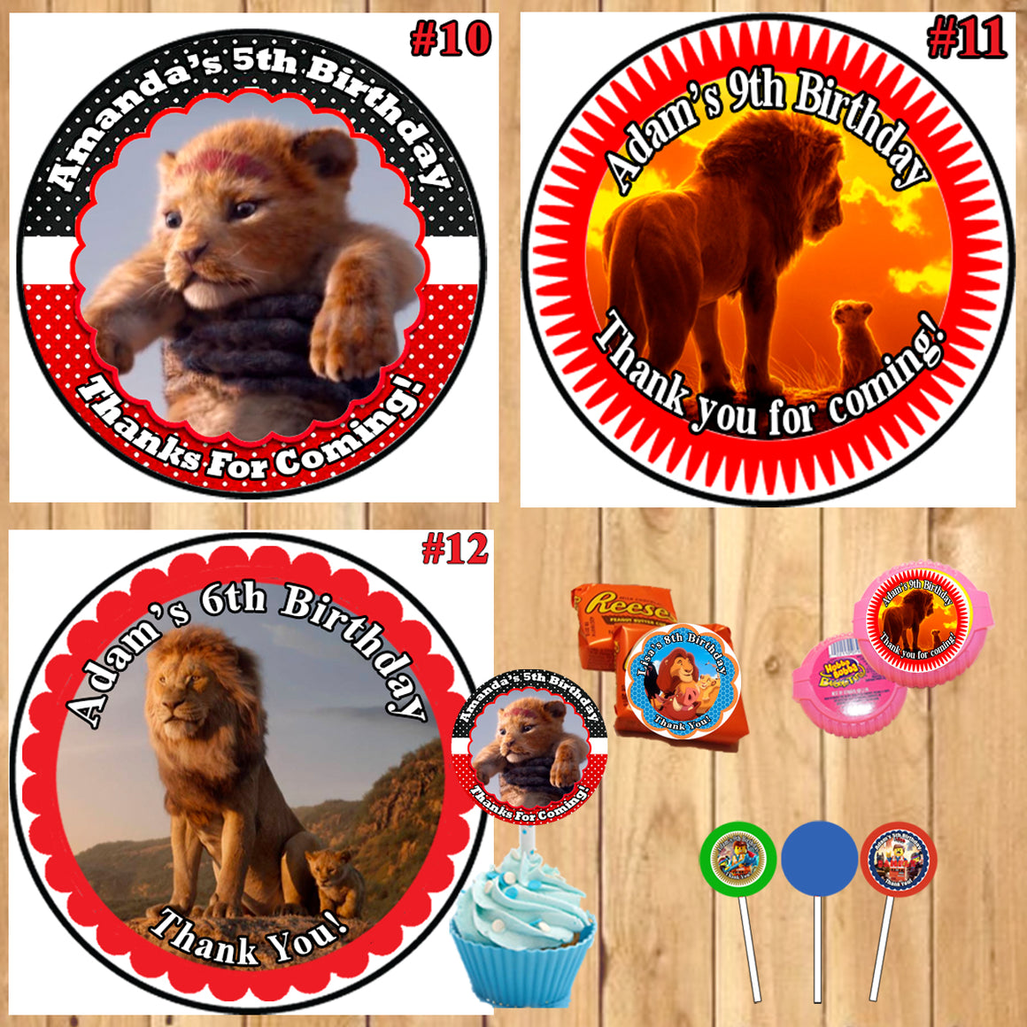 Lion King Birthday Round Stickers Printed 1 Sheet Cup Cake Toppers Fav ...