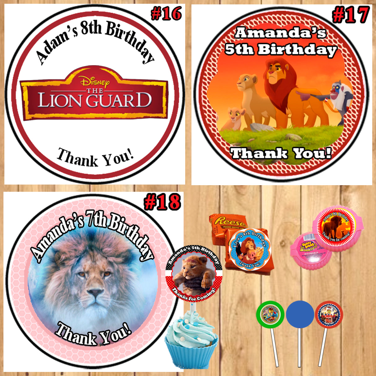 Lion King Birthday Round Stickers Printed 1 Sheet Cup Cake Toppers Fav ...