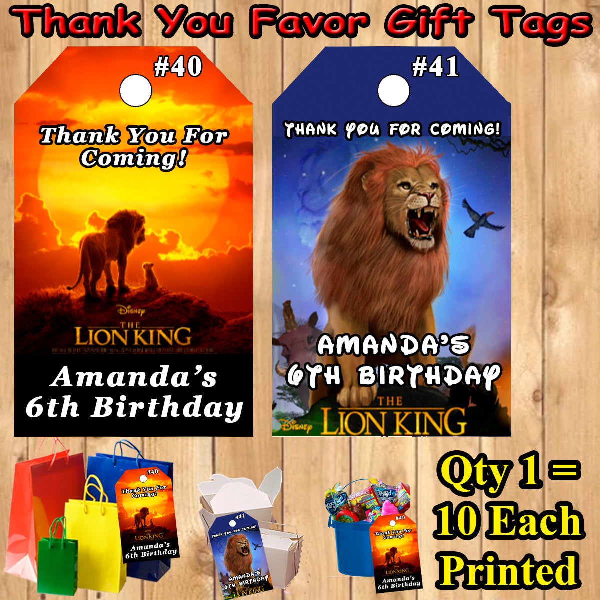 Lion King Birthday Thank You Tags Favor Tags Gift Tags 10 ea Personali ...