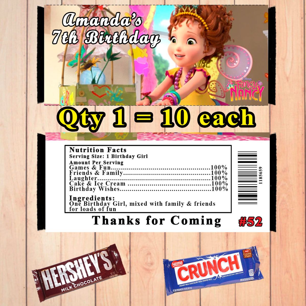 Fancy Nancy Printed Birthday Candy Bar Wrappers 10 ea Personalized Cus ...