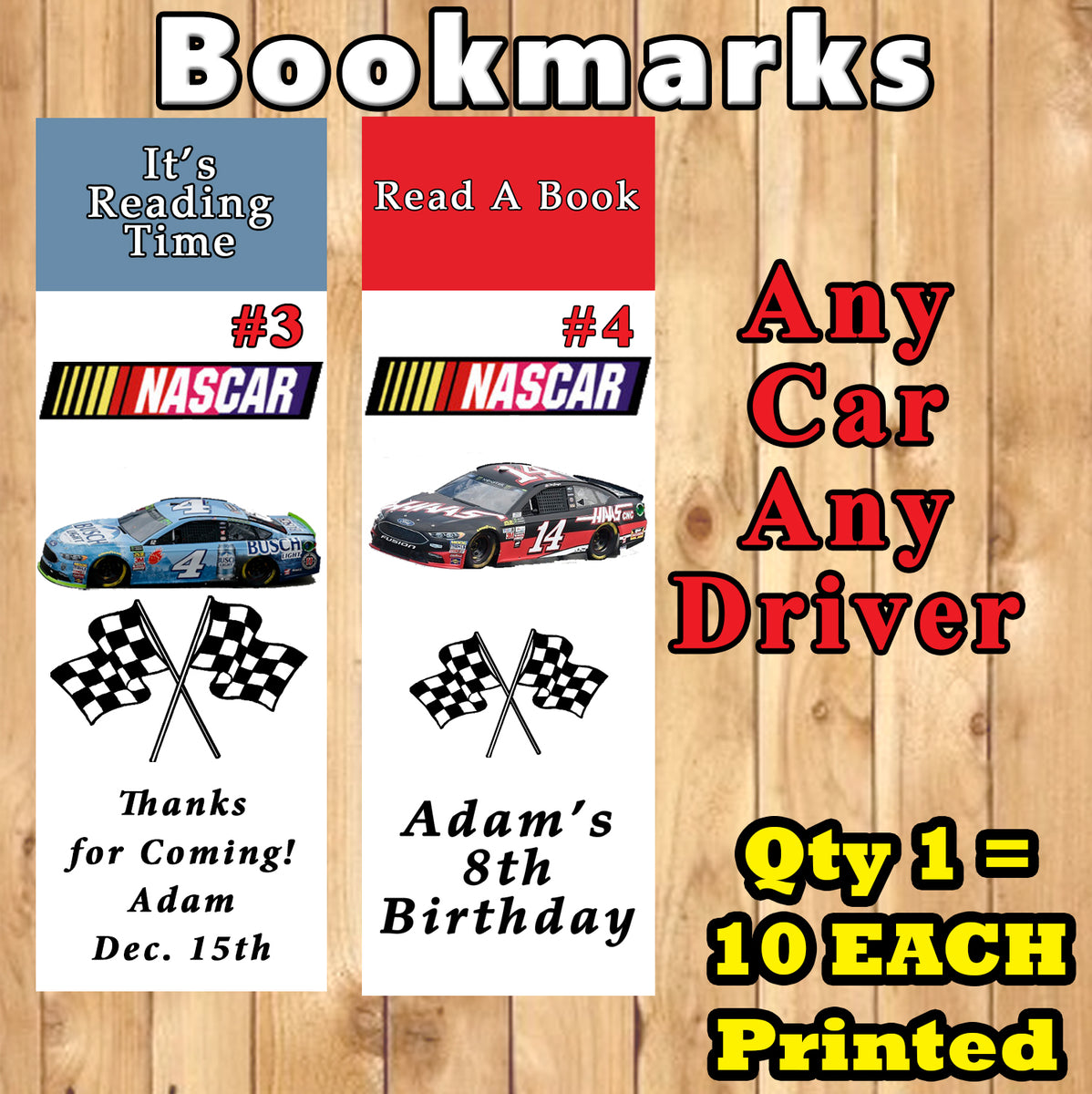 Nascar Birthday Bookmarks Favors Personalized Custom Made – Virginia ...