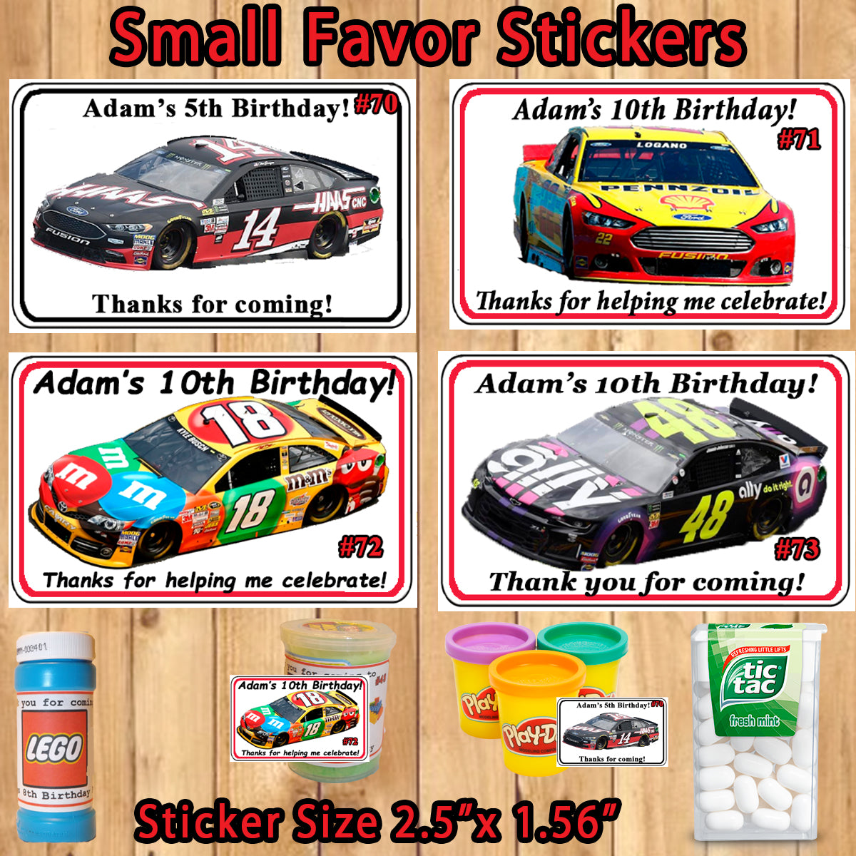 Nascar Printed Birthday Stickers Water Bottle Address Popcorn Favor La ...