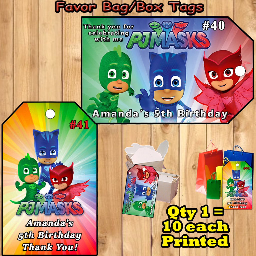 PJ Masks Birthday Favor Thank You Gift Tags 10 ea Personalized Custom ...