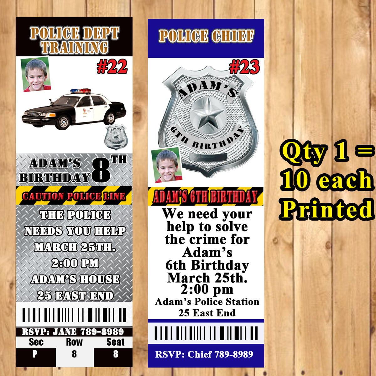 Police Birthday Invitations Printed 10 ea with Env Personalized Custom ...