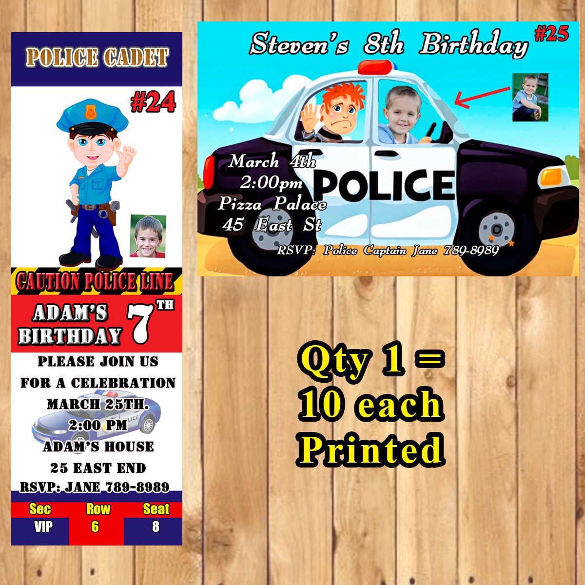 Police Birthday Invitations Printed 10 ea with Env Personalized Custom ...
