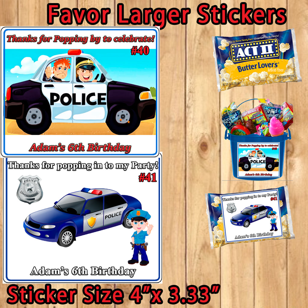 Police Birthday Favor Stickers Printed 1 Sheet Address Water Bottle Po ...