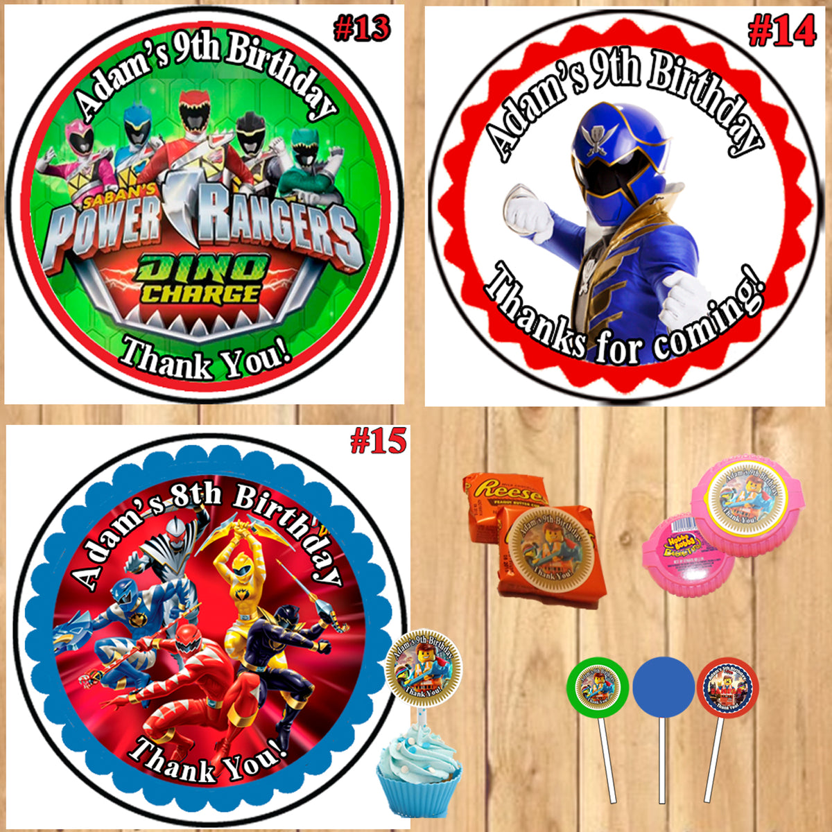 Power Rangers Birthday Round Stickers Printed 1 Sheet Cup Cake Toppers ...