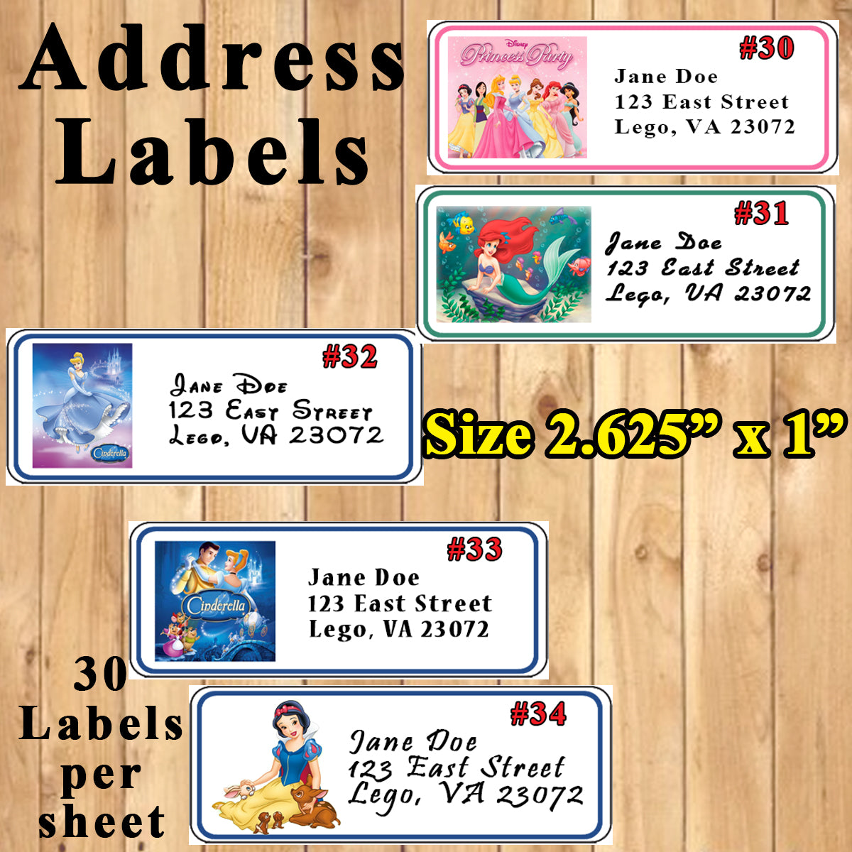 Princess Printed Birthday Stickers Water Bottle Address Favor Labels P ...