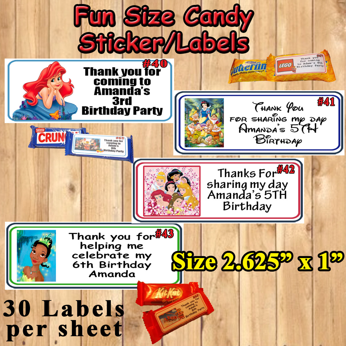 Princess Printed Birthday Stickers Water Bottle Address Favor Labels P ...