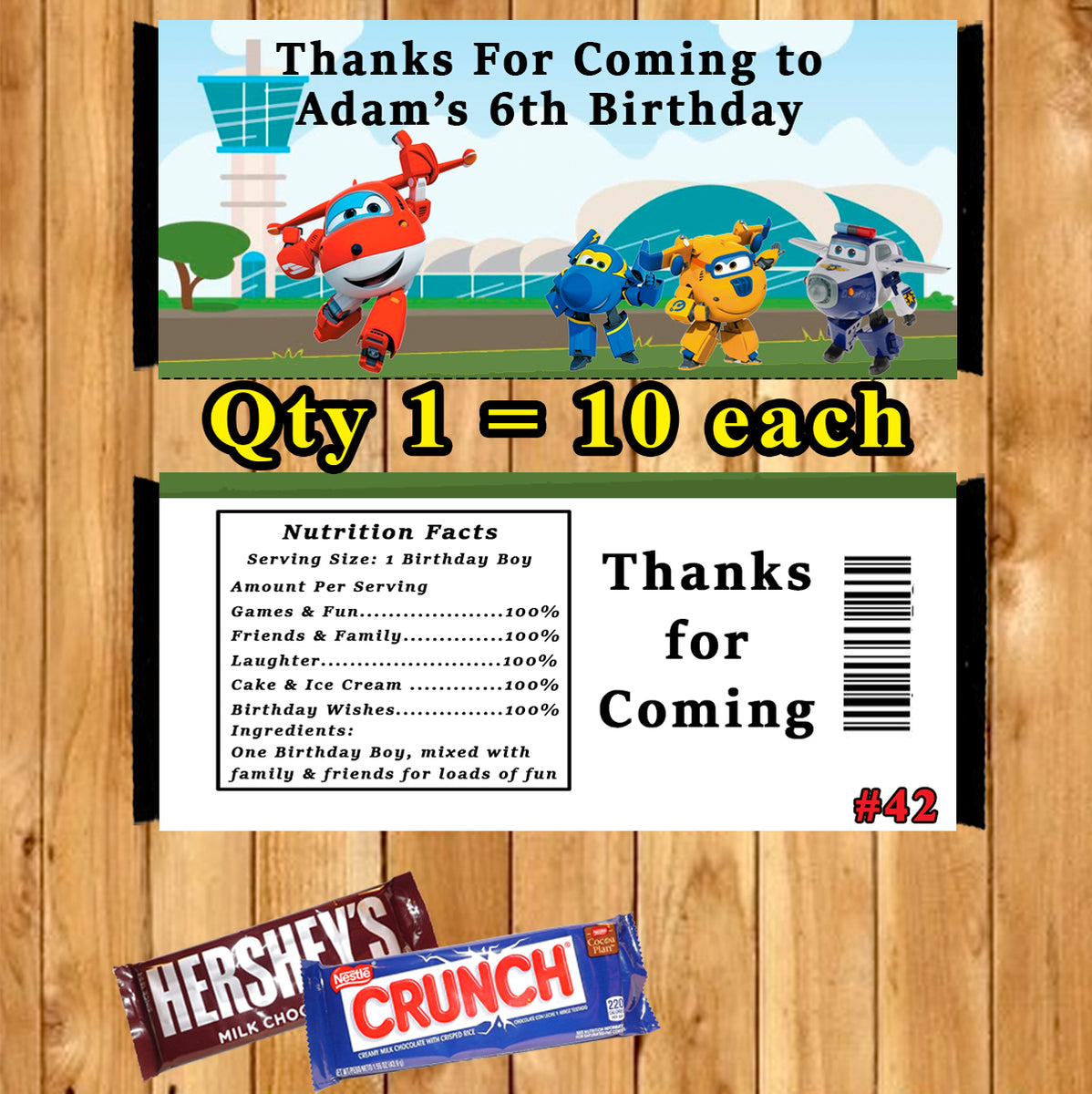 Super Wings Printed Birthday Candy Bar Wrappers 10 ea Personalized Cus ...