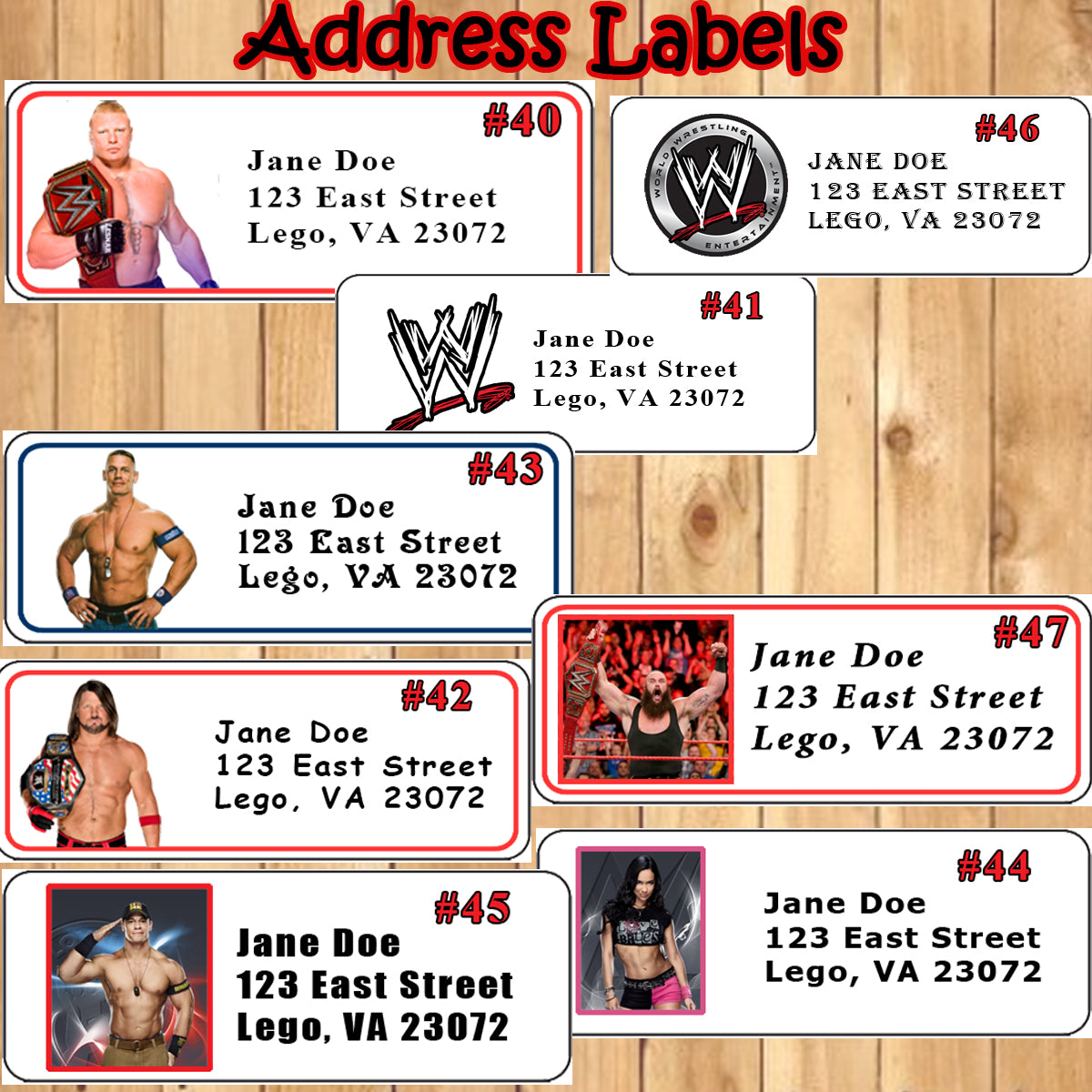 WWE Wrestling & UFC Birthday Favor Stickers Address Labels Candy Stick ...
