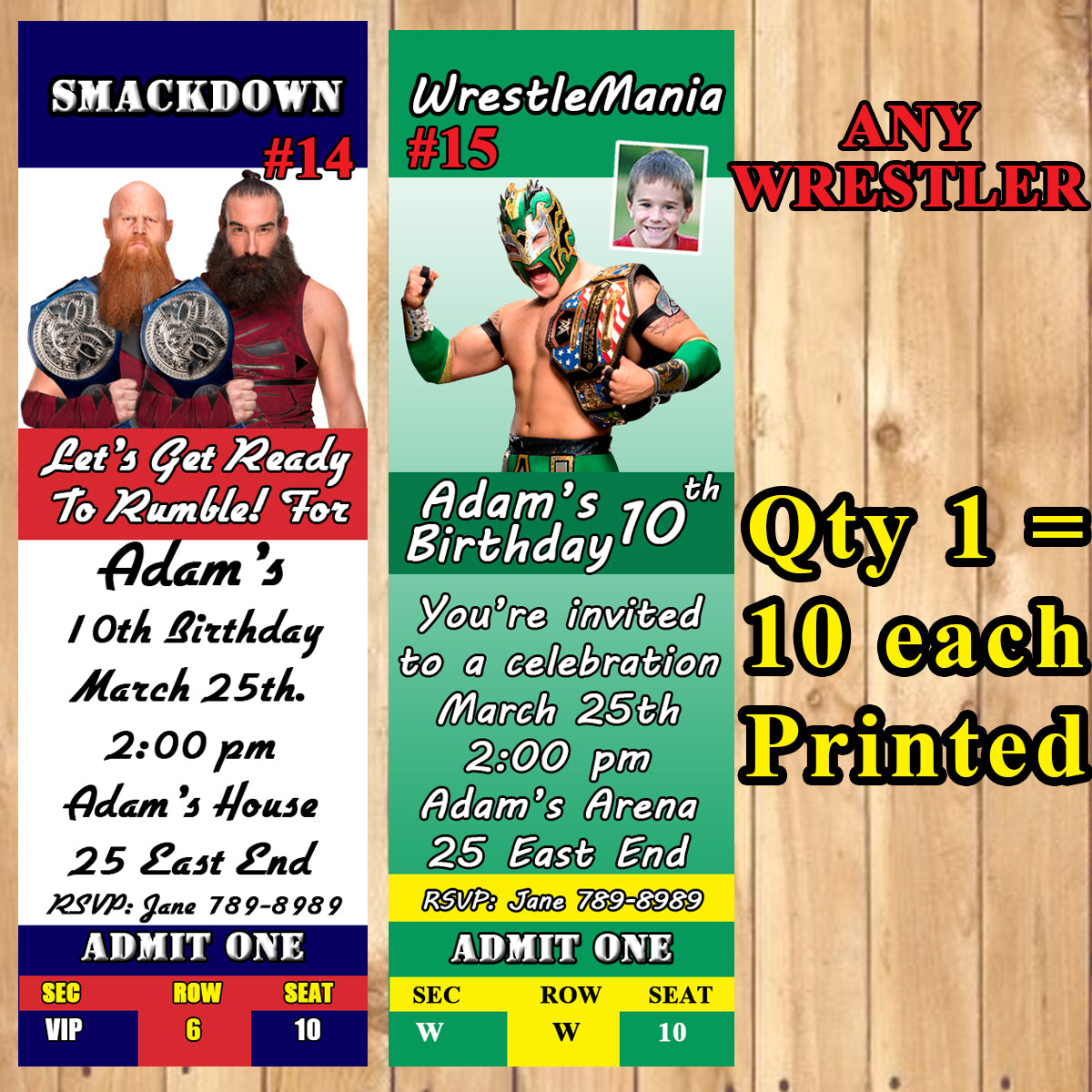 WWE Wrestling & UFC Birthday Invitations 10 each Printed Personalized ...