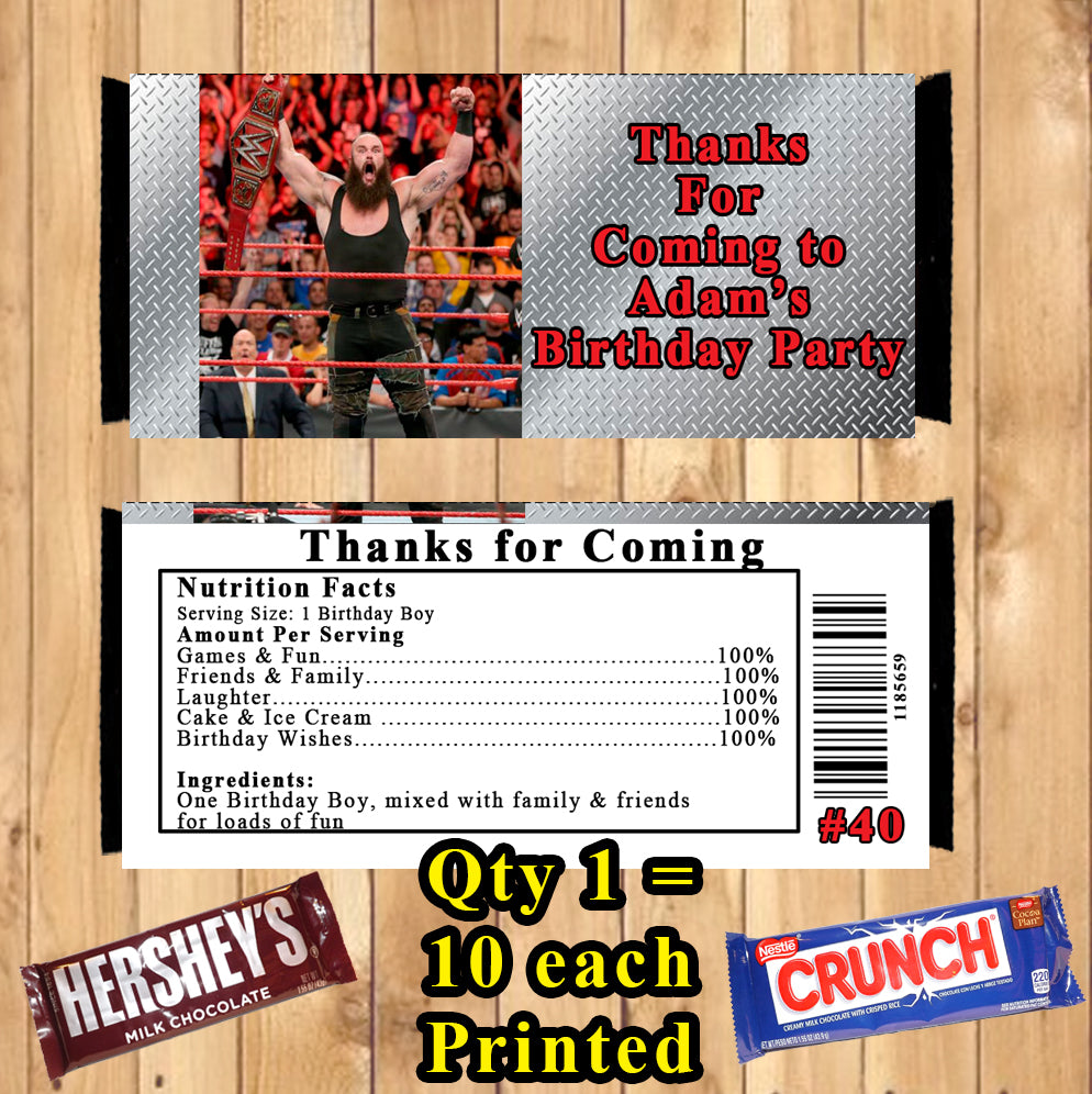 WWE Wrestling & UFC Printed Birthday Candy Bar Wrappers 10 ea Personal ...